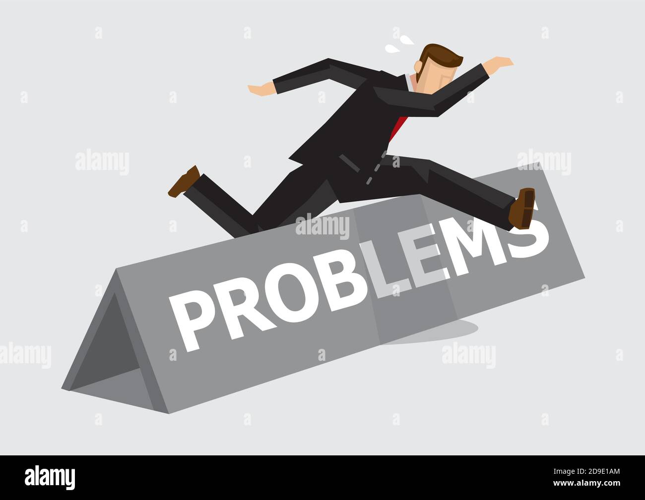 Businessman leaps and jumps over hurdle with word Problems on it ...