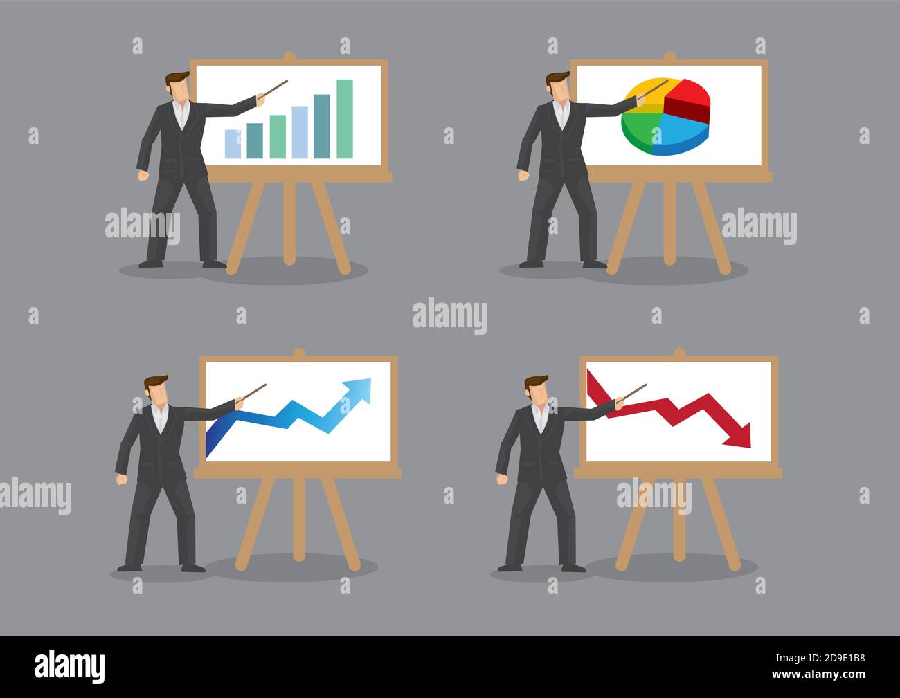 Set of four vector cartoon illustration of businessman standing in ...