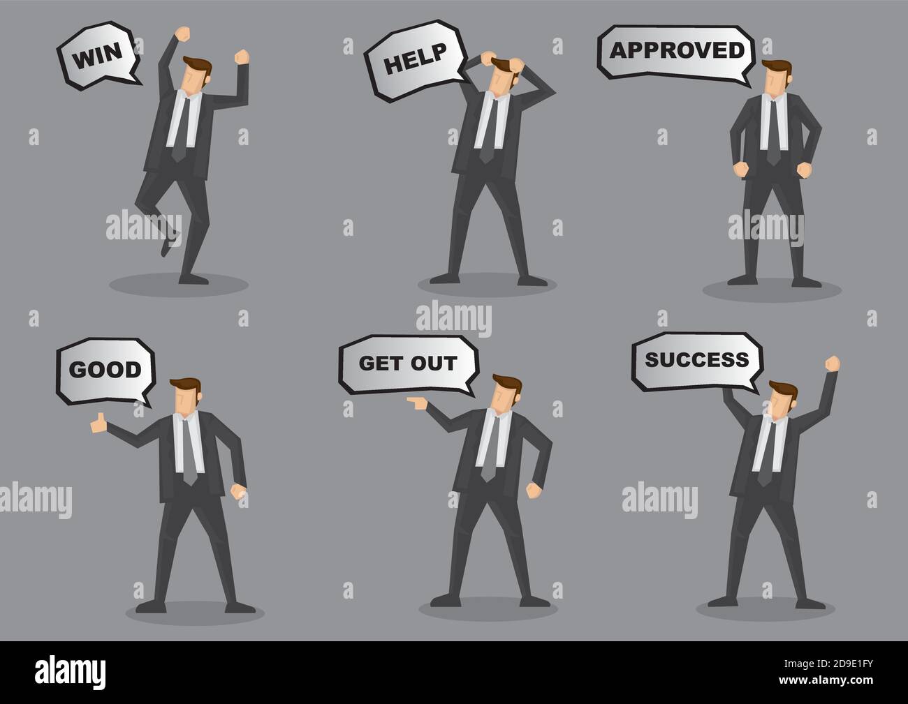 Set of six business executives with messages in speech bubble. Vector ...