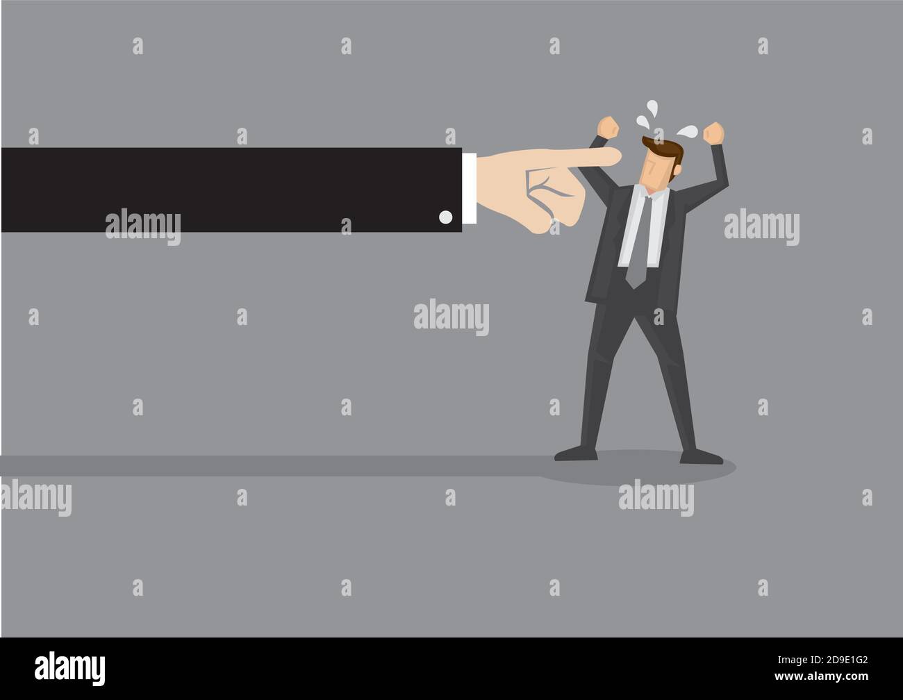 Huge arm from the side pointing index finger at angry business ...