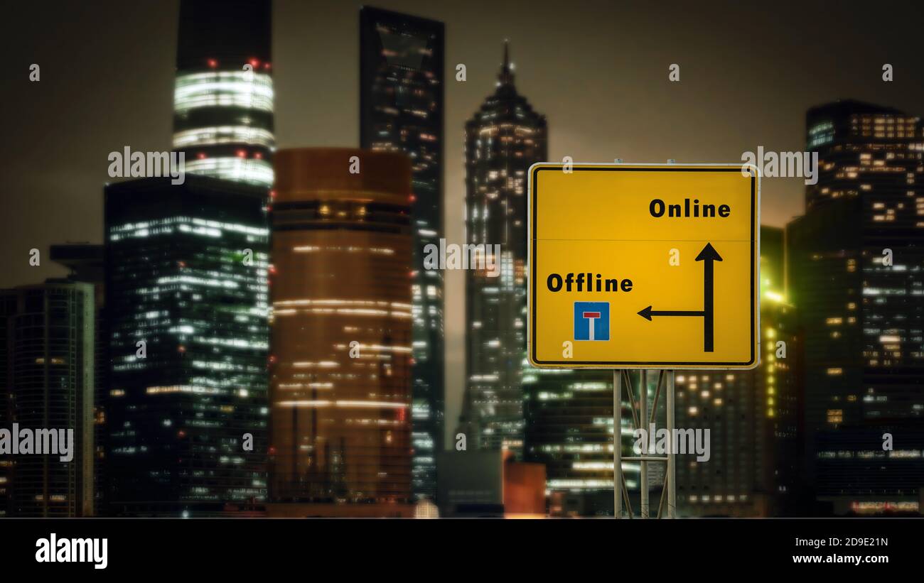 Street Sign the Direction Way to Online versus Offline Stock Photo - Alamy