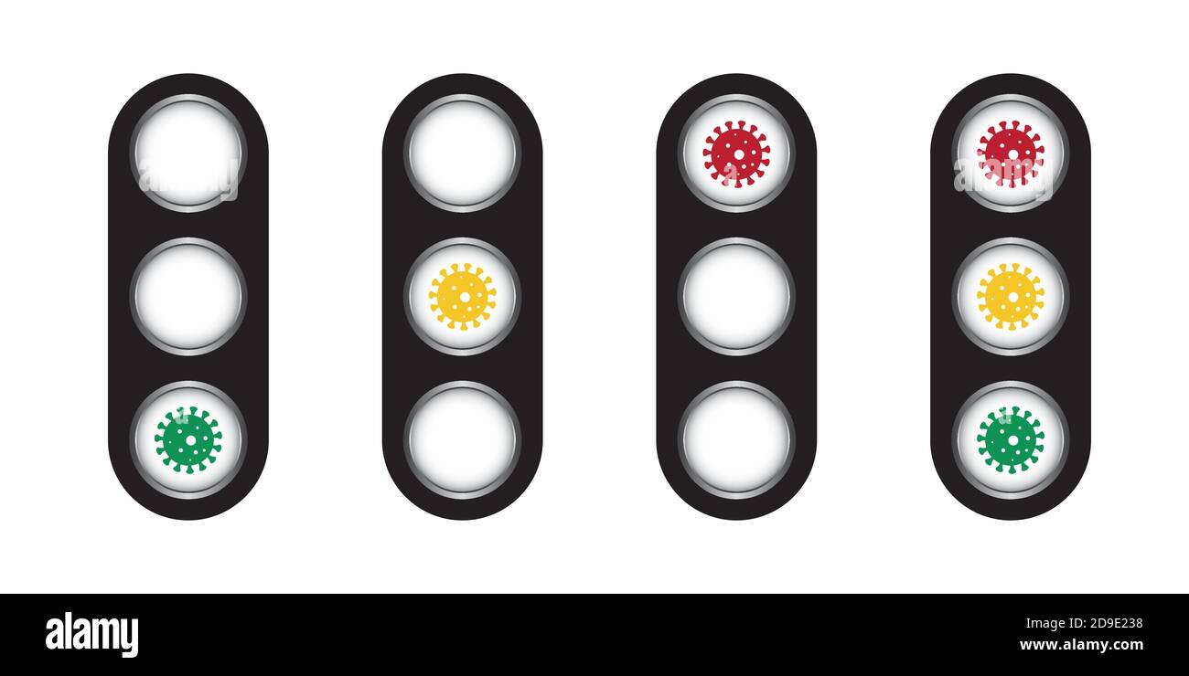 Corona Covid19 virus scale traffic light colors green yellow red ...