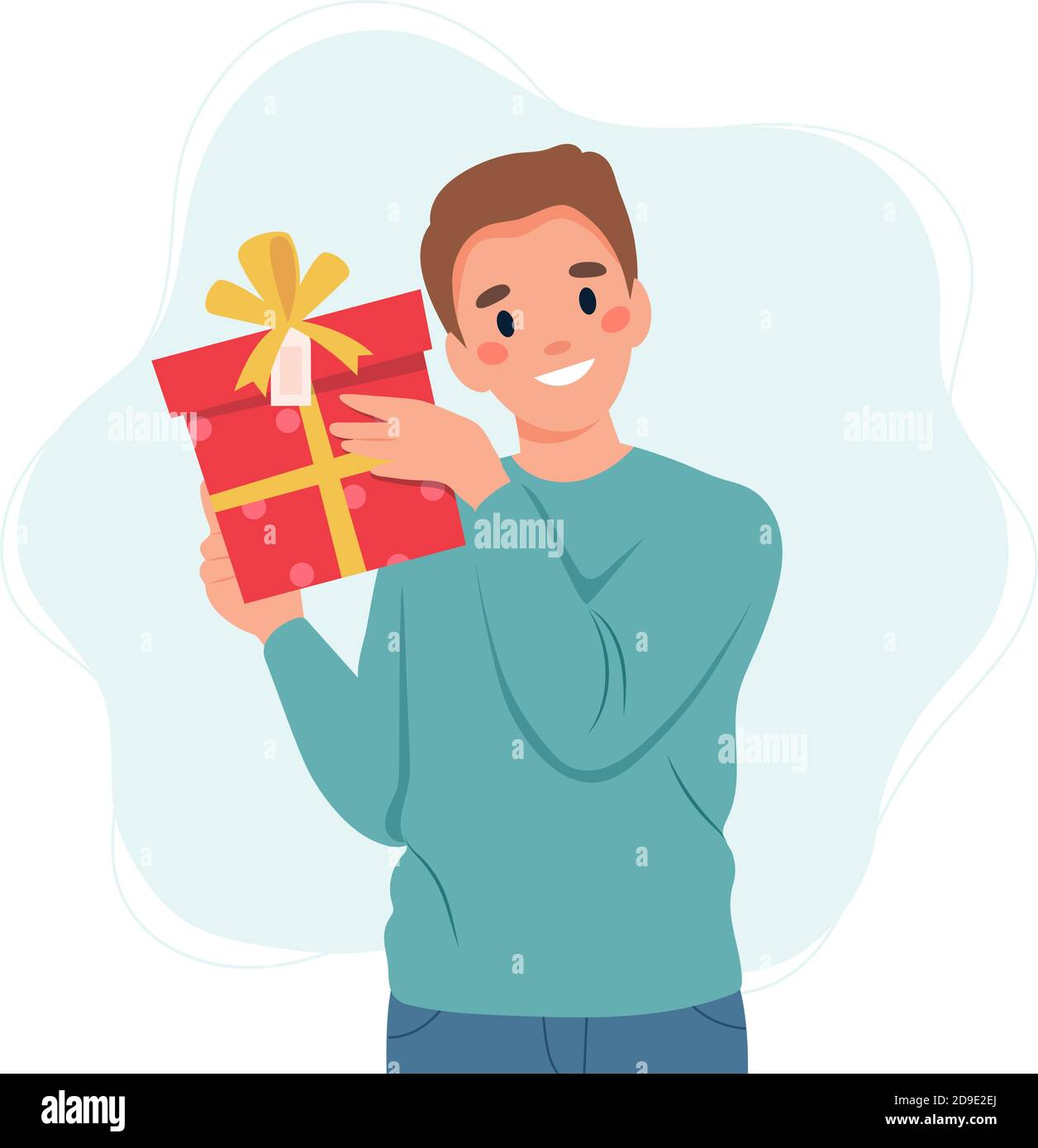 Man holding a gift box. Vector illustration template Stock Vector Image ...
