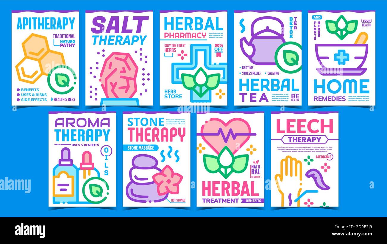 Traditional Naturopathy Promo Posters Set Vector Stock Vector Image ...