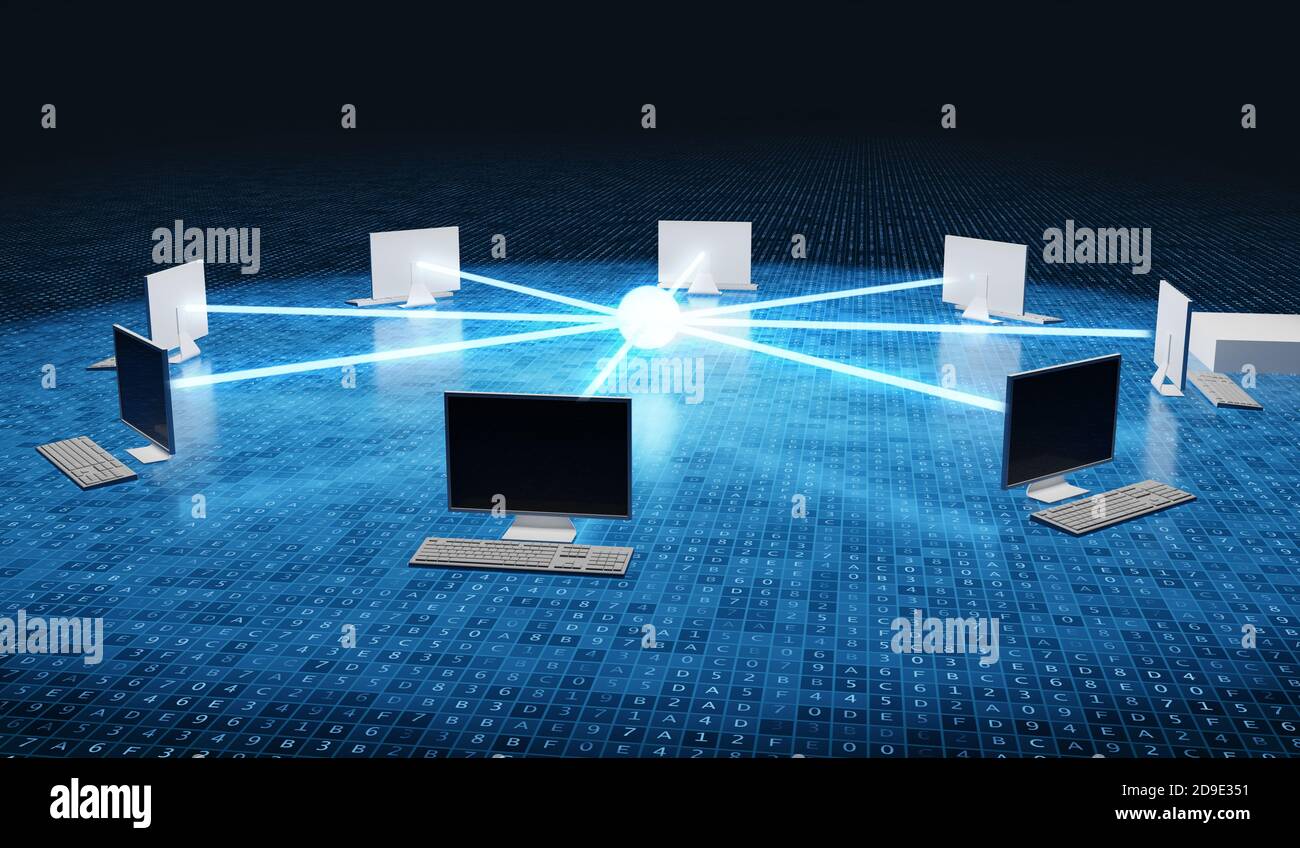 Computers conected to network. Internet and networking concept. 3D ...