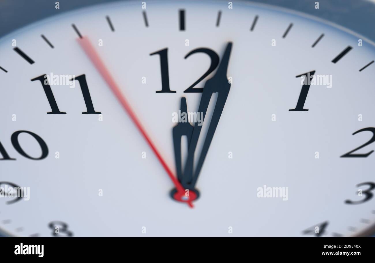 Deadline and time concept. Close up view on clock showing twelve hours ...