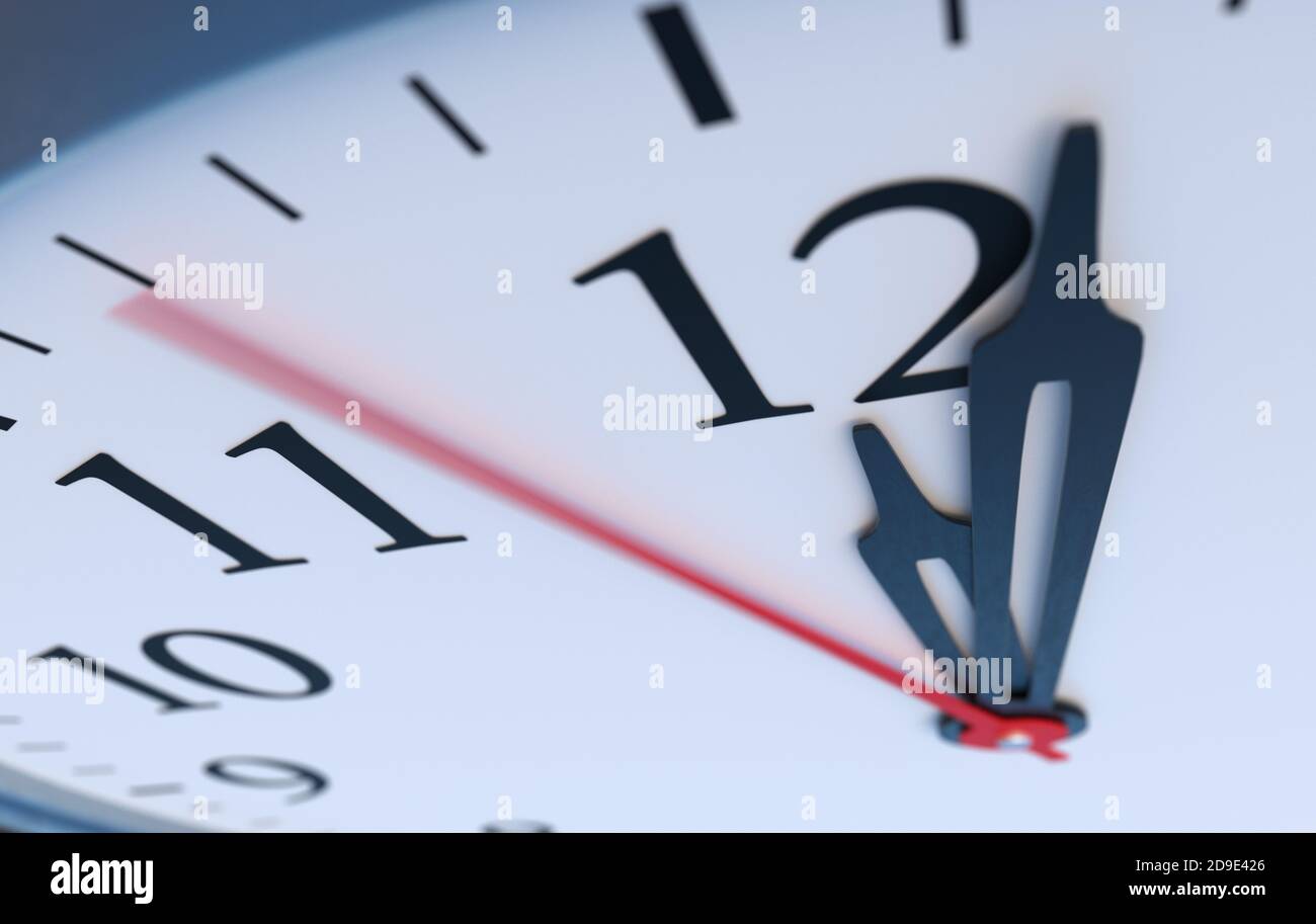 Deadline and time concept. Close up view on clock showing twelve hours ...