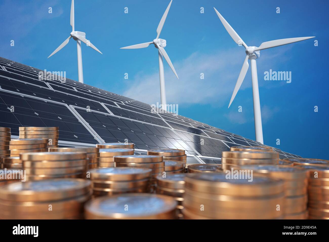 Economics of alternative energy. Money in front of solar panels and ...