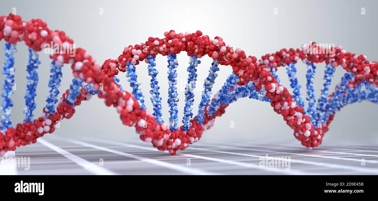 Close up view on spiral DNA molecules. 3D rendered illustration Stock ...