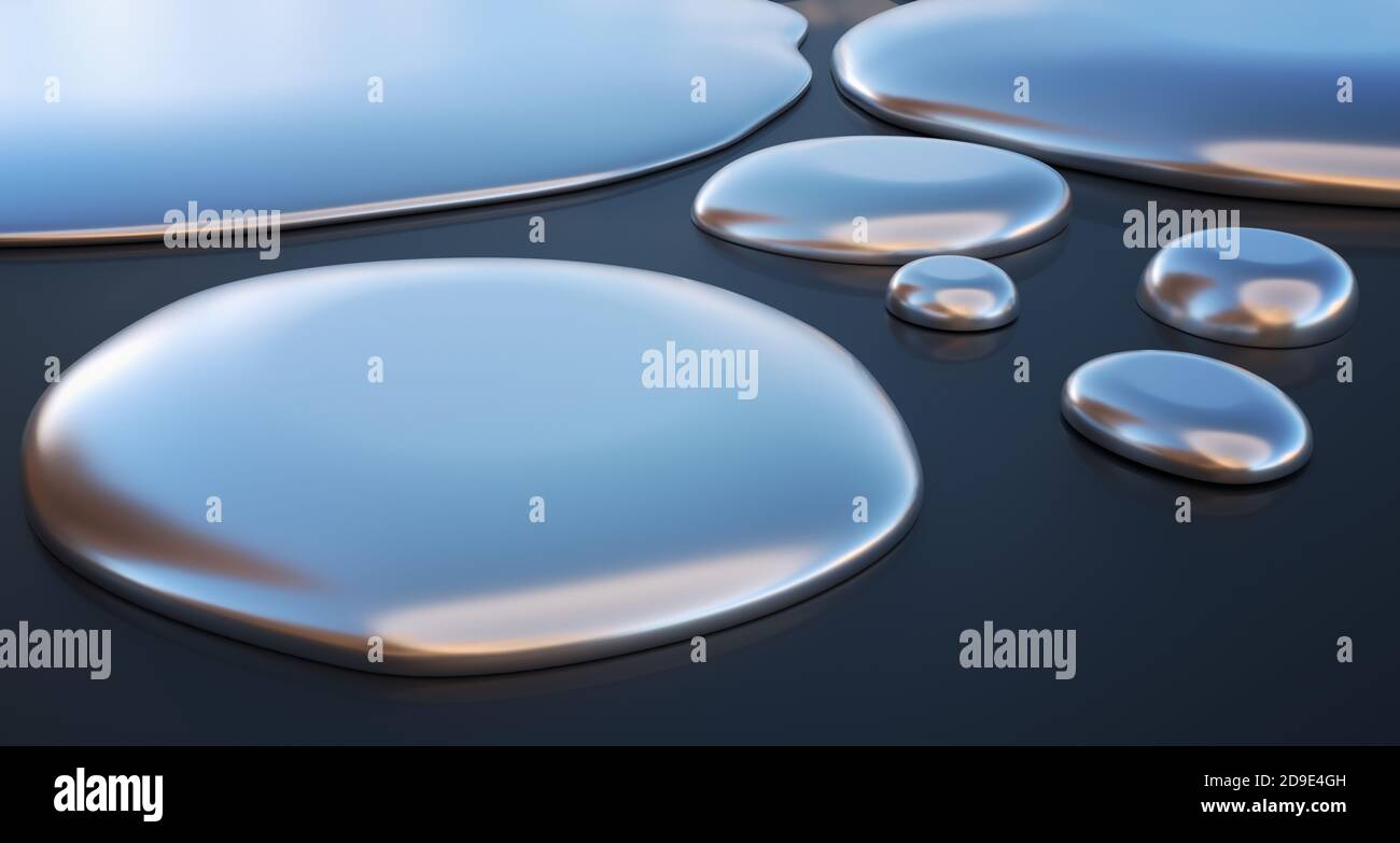 Droplets of liquid metal - mercury. 3D rendered illustration Stock ...