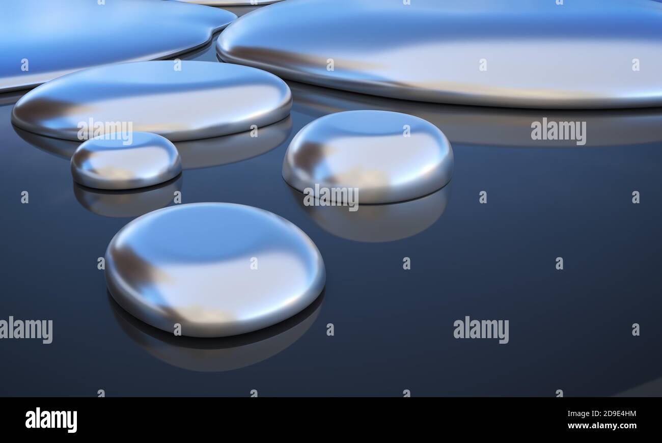 Droplets of liquid metal - mercury. 3D rendered illustration Stock ...