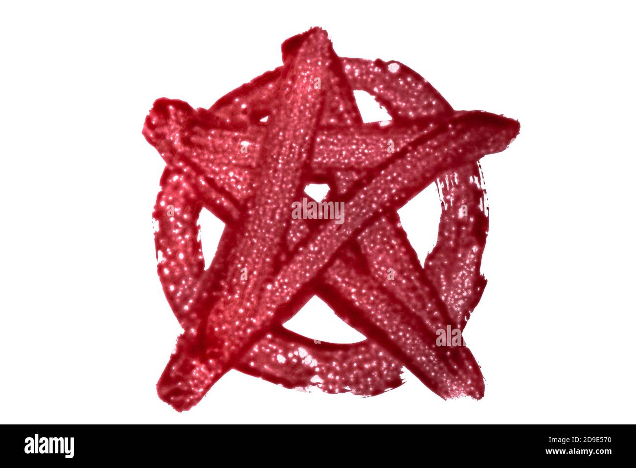 Painted in bloody paint symbol sign of pentacle star isolated on white ...