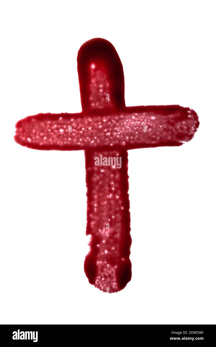 Painted in bloody paint symbol sign of cross isolated on white ...