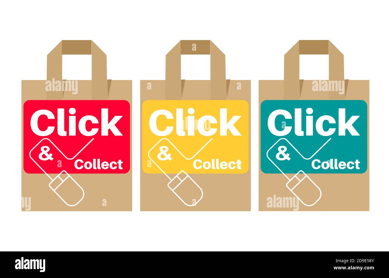 Click and collect internet shopping concept vector on a white ...