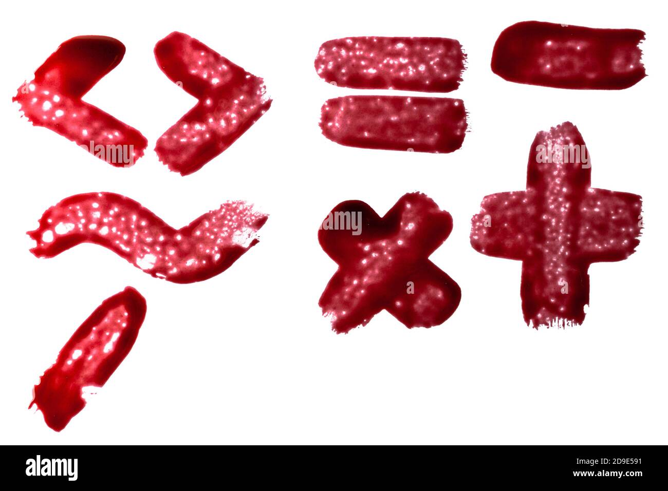 Painted in bloody paint symbol sign of plus, minus, equal, set ...