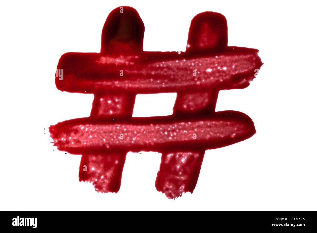 Painted in bloody paint symbol sign of hashtag, hash, isolated on white ...