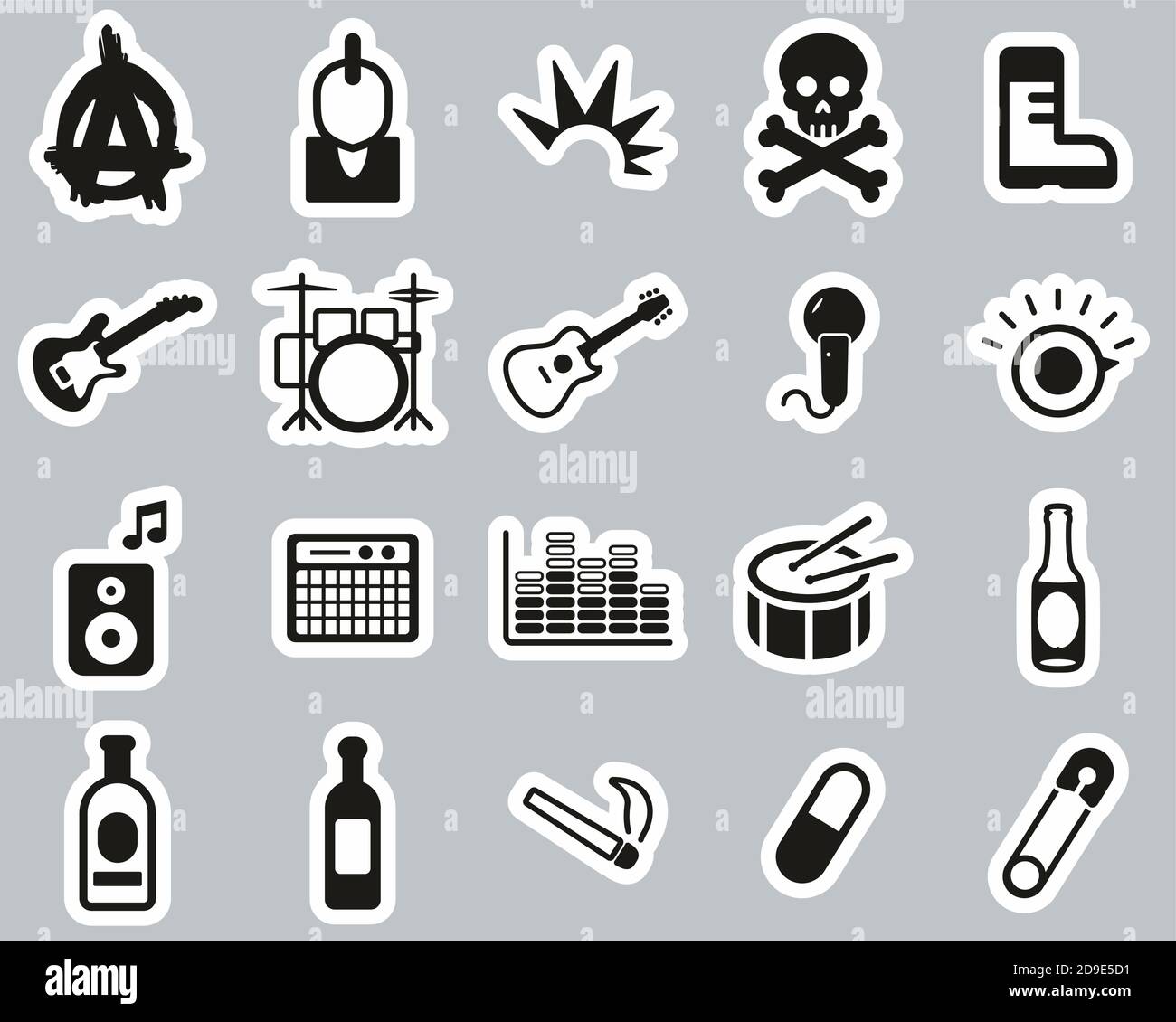 Punk Music & Culture Icons Black & White Sticker Set Big Stock Vector ...