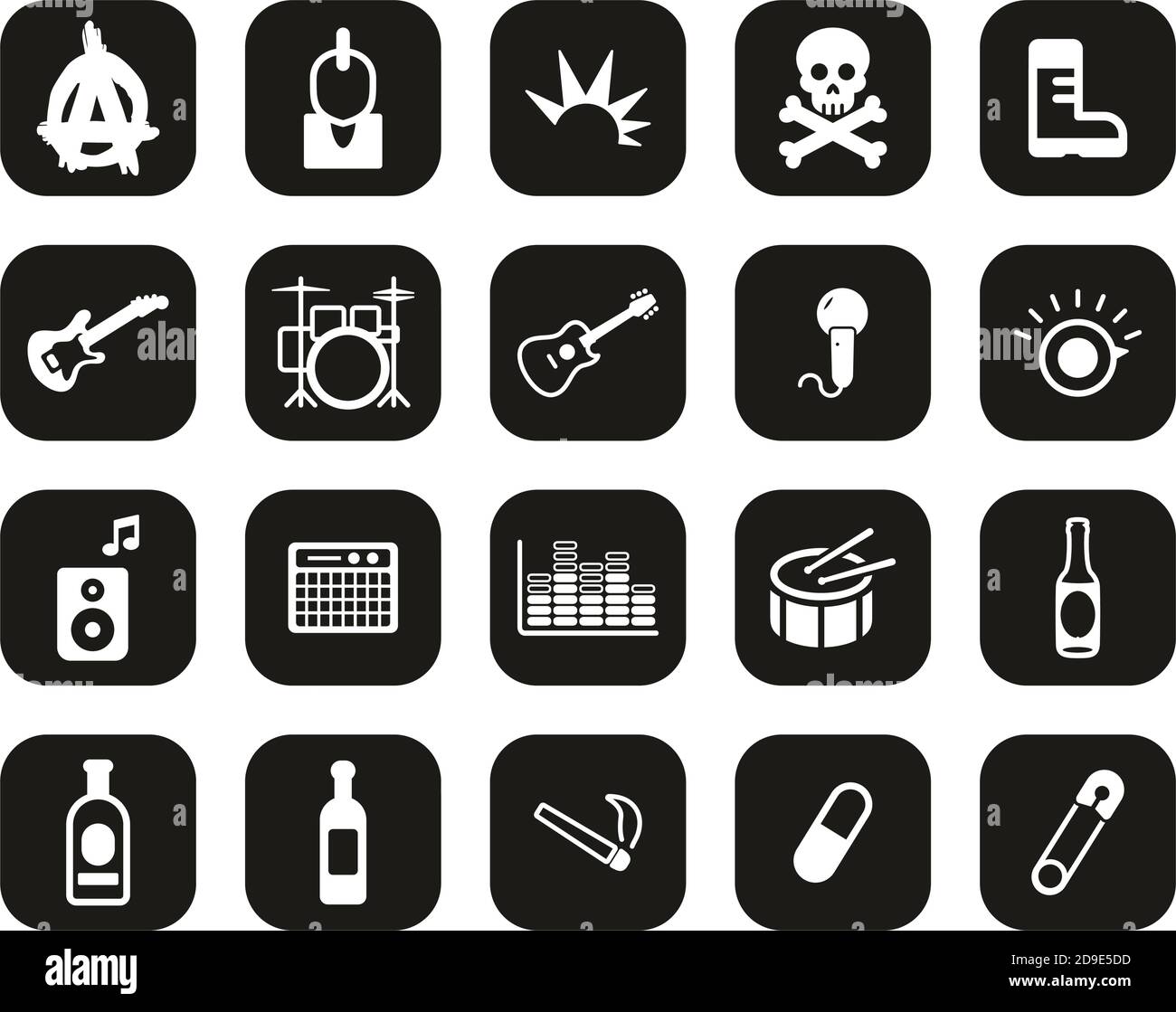 Punk Music & Culture Icons White On Black Flat Design Set Big Stock ...
