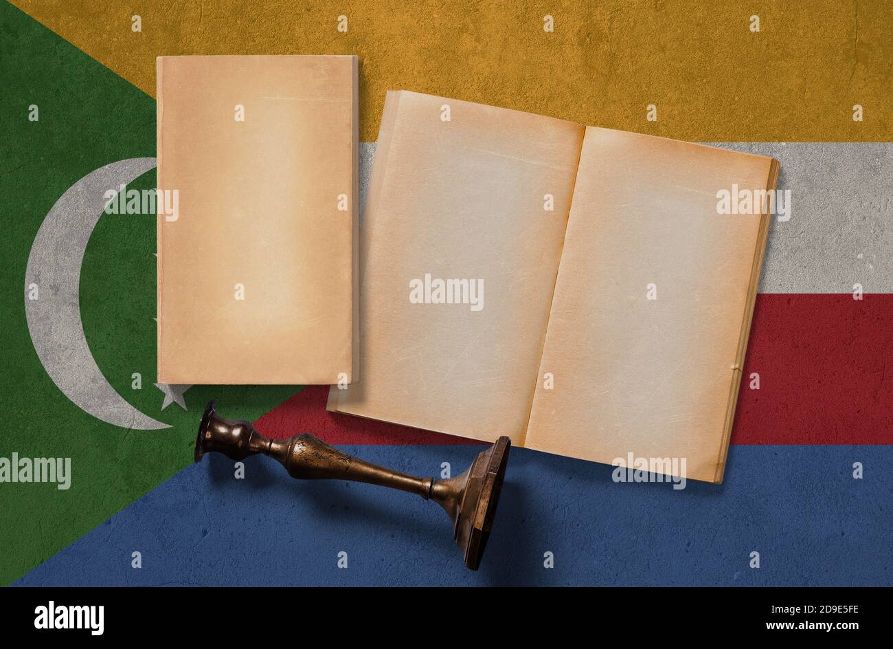 Comoros vintage historical concept. Retro craft papers and old wooden ...