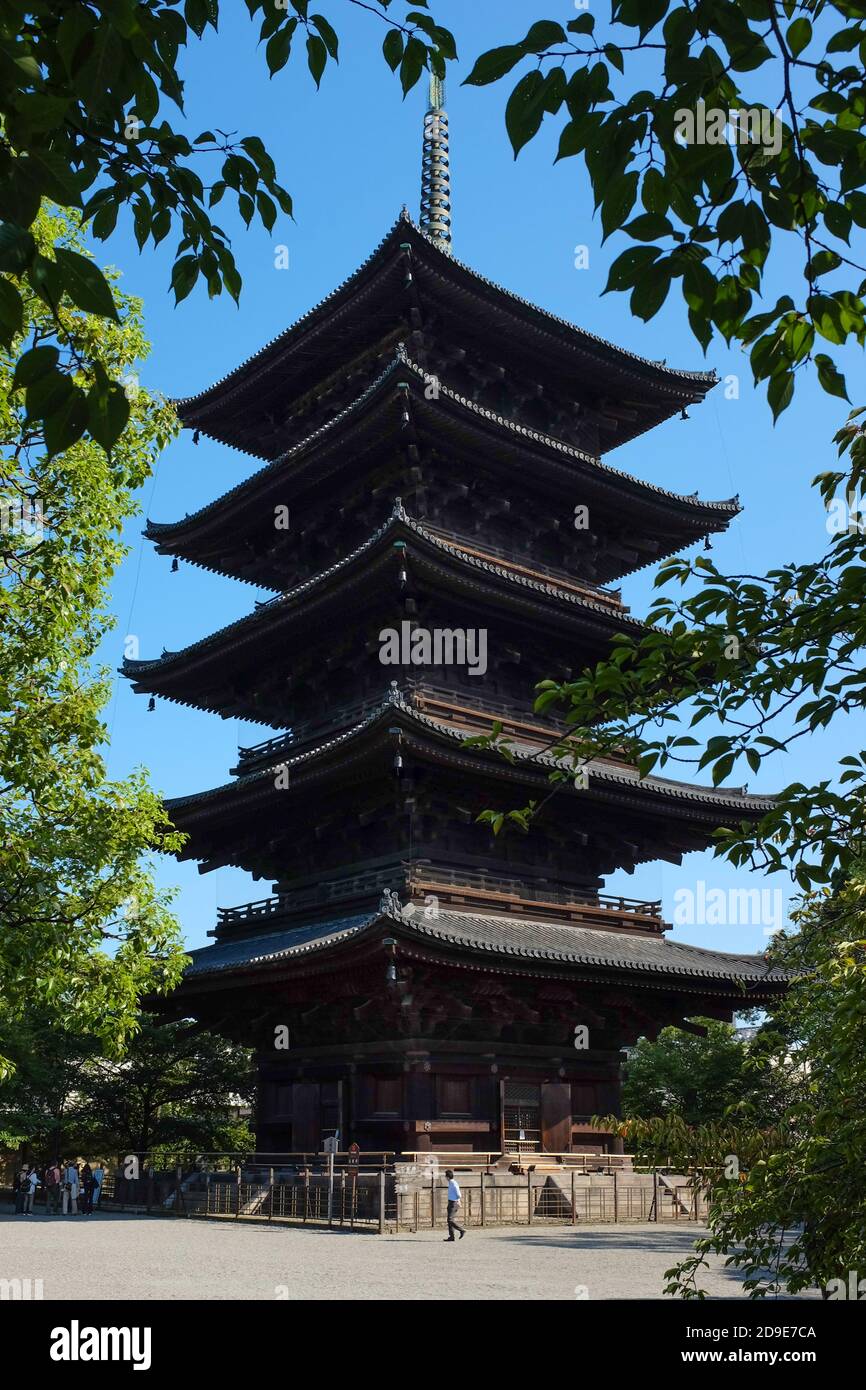 The five-storied pagoda at Toji temple in Kyoto, Japan. Standing at a ...