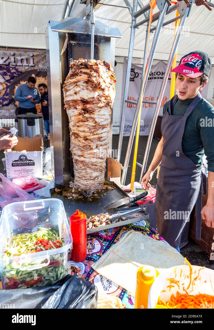 Samara, Russia - October 5, 2019: Cooking traditional fast food doner ...