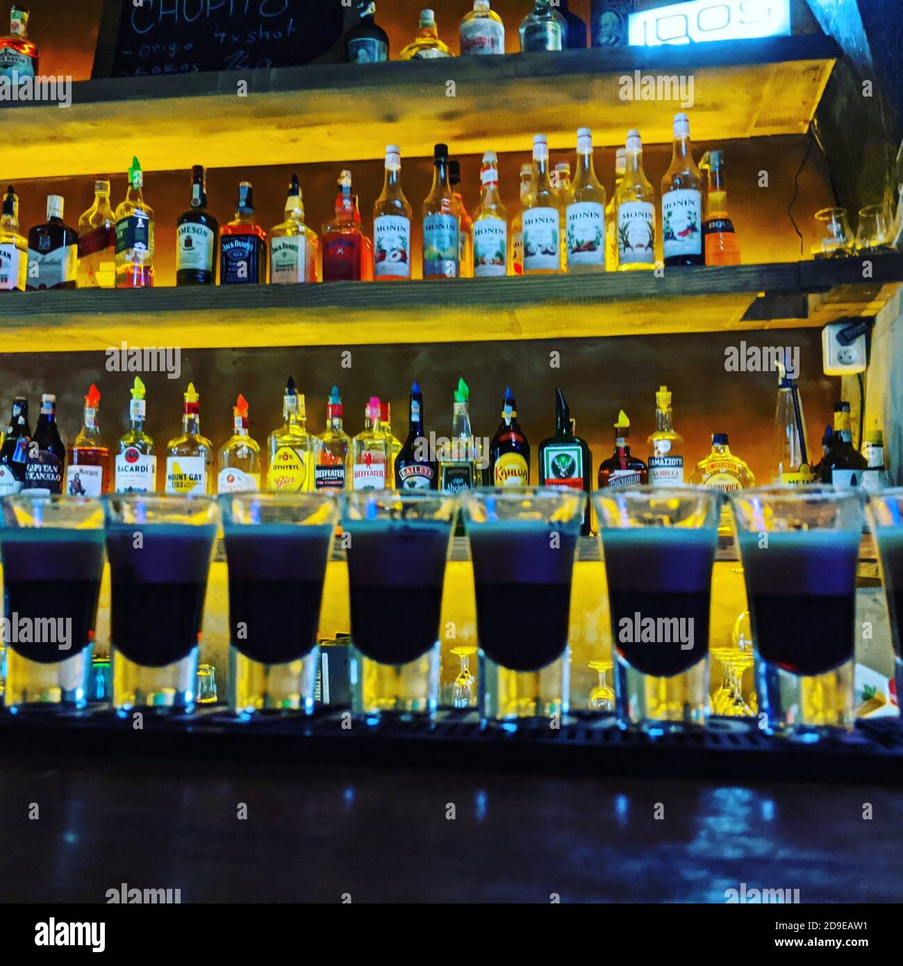 A row of shots in a bar Stock Photo - Alamy