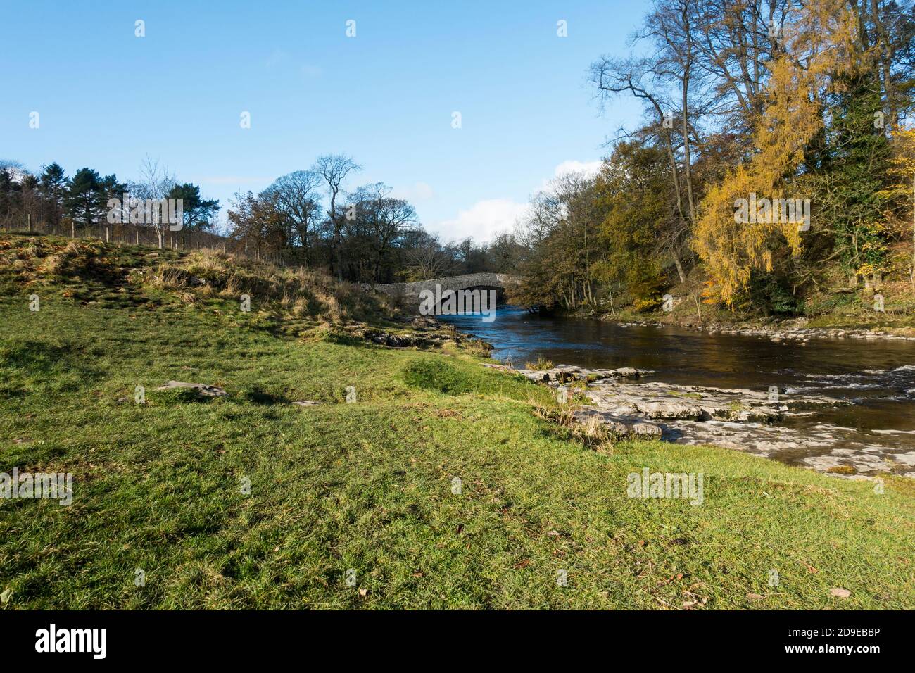 Stainforth Packhorse Bridge on the upper reaches of the River Ribble at ...