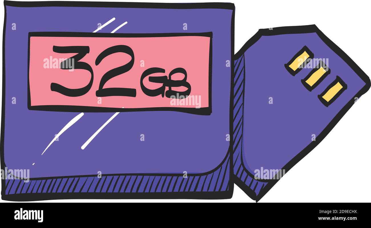 Compact flash and SD card icon in color drawing. Computer photography ...