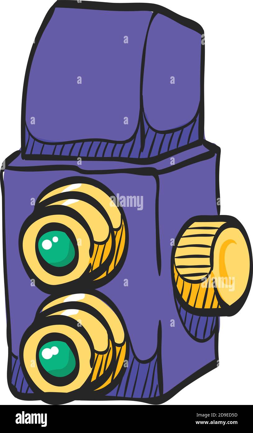 Twin lens reflex camera icon in color drawing. Vintage retro ...