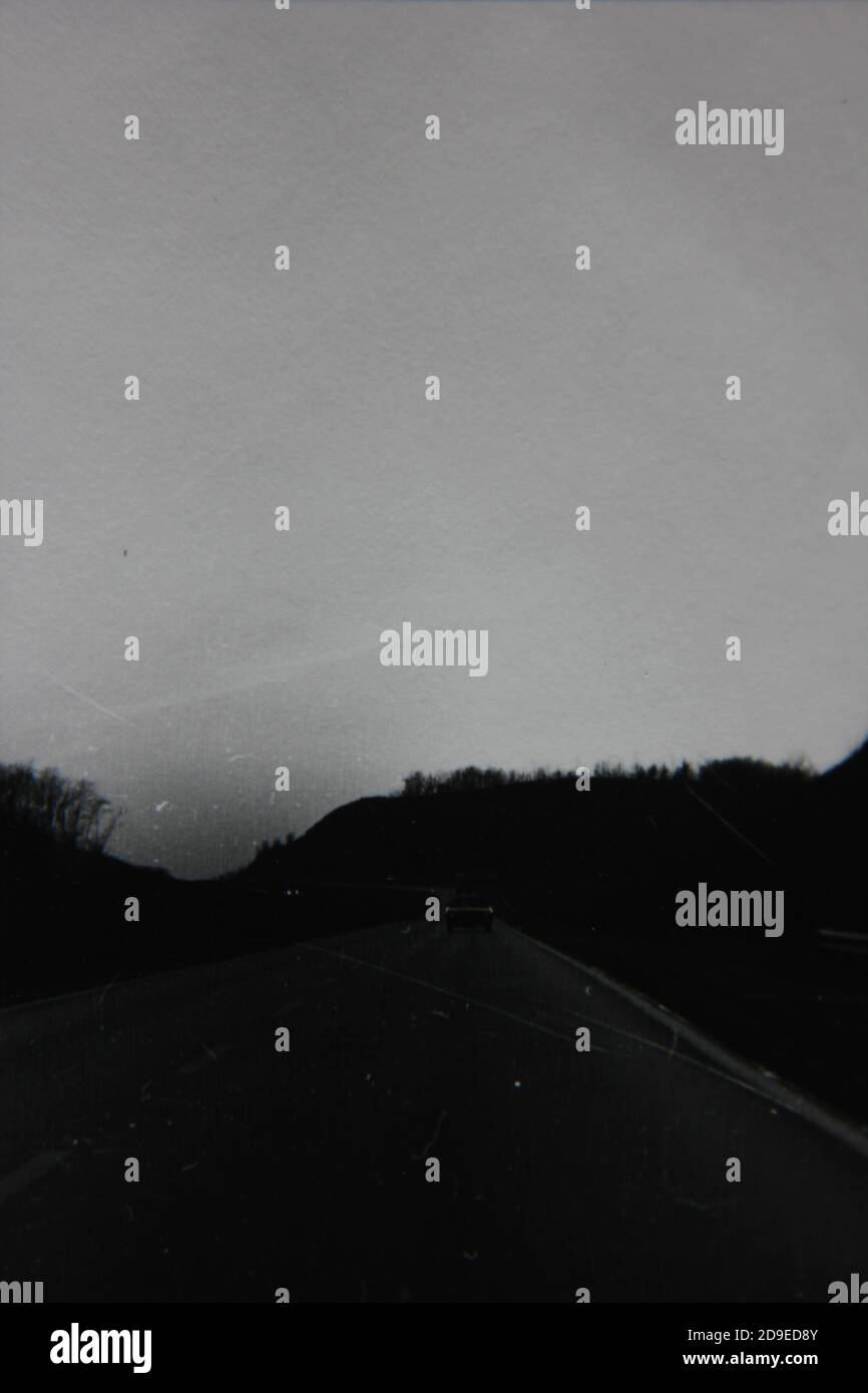 Fine 1970s vintage black and white photography on the road on a drive in the country Stock Photo ...