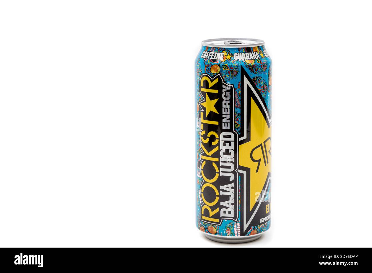 London, United Kingdom, 14th October 2020:- A Can of Rockstar El Mango ...