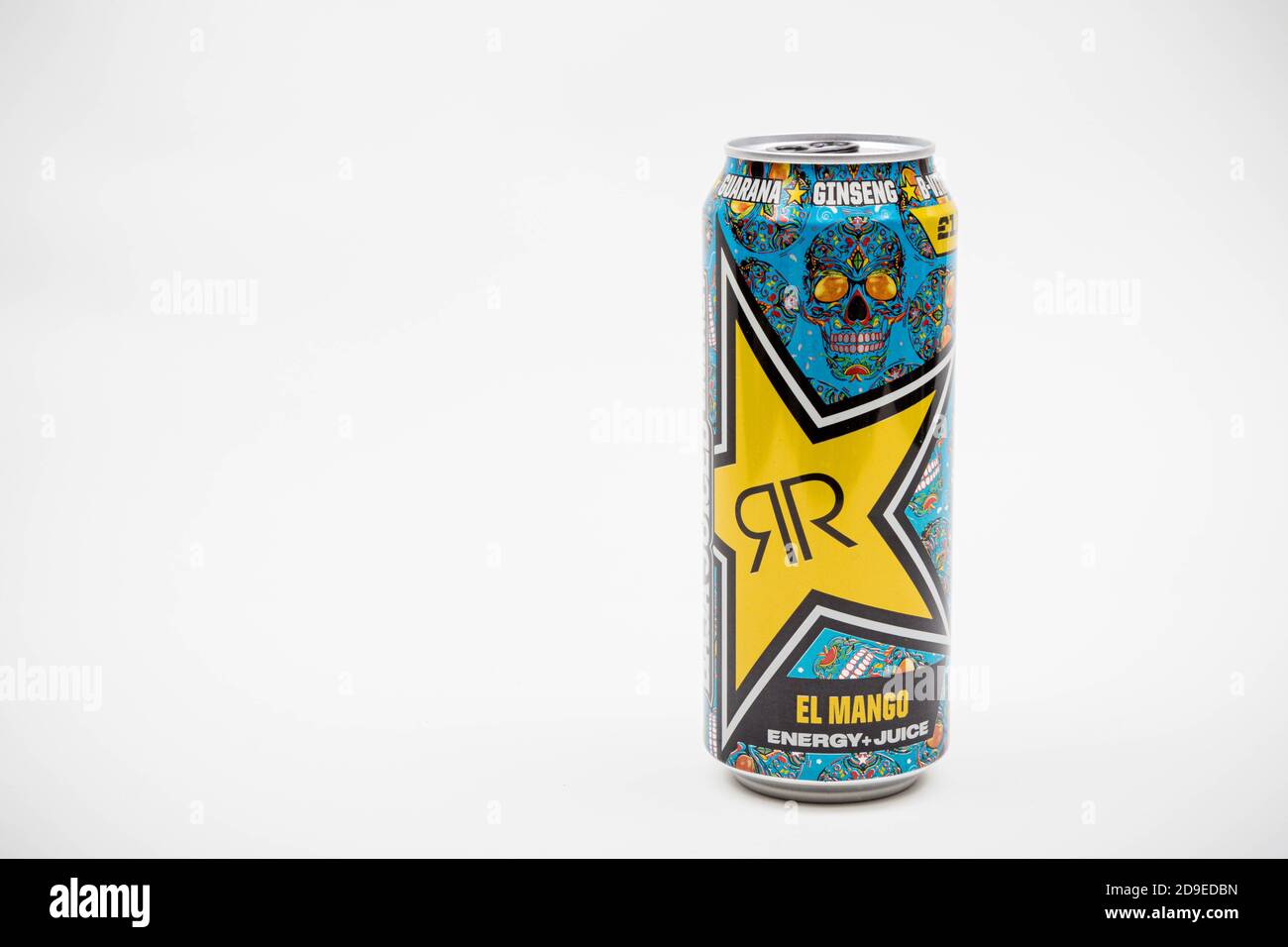 London, United Kingdom, 14th October 2020:- A Can of Rockstar El Mango ...