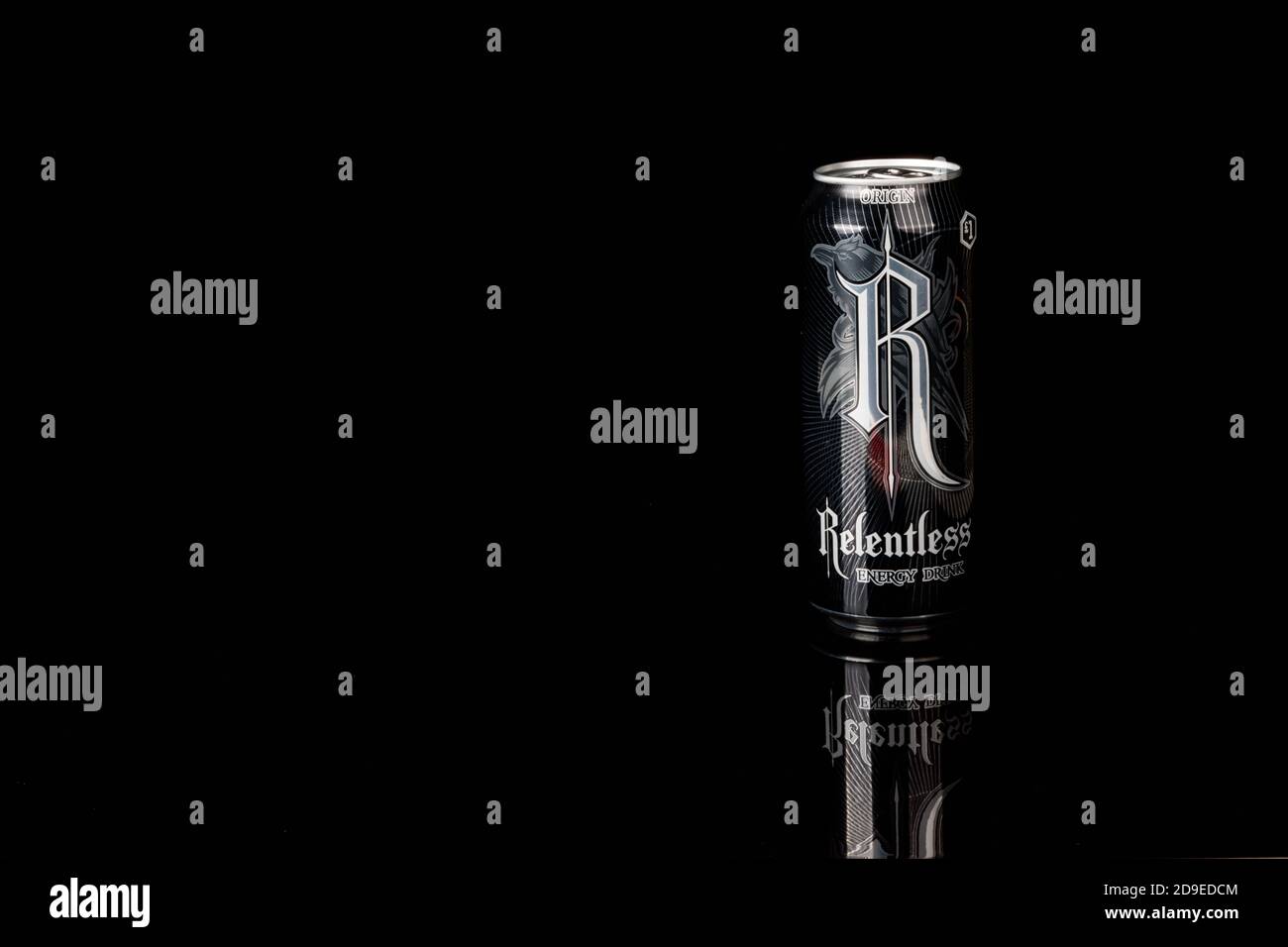 London, United Kingdom, 14th October 2020:- A can of Relentless Origin ...