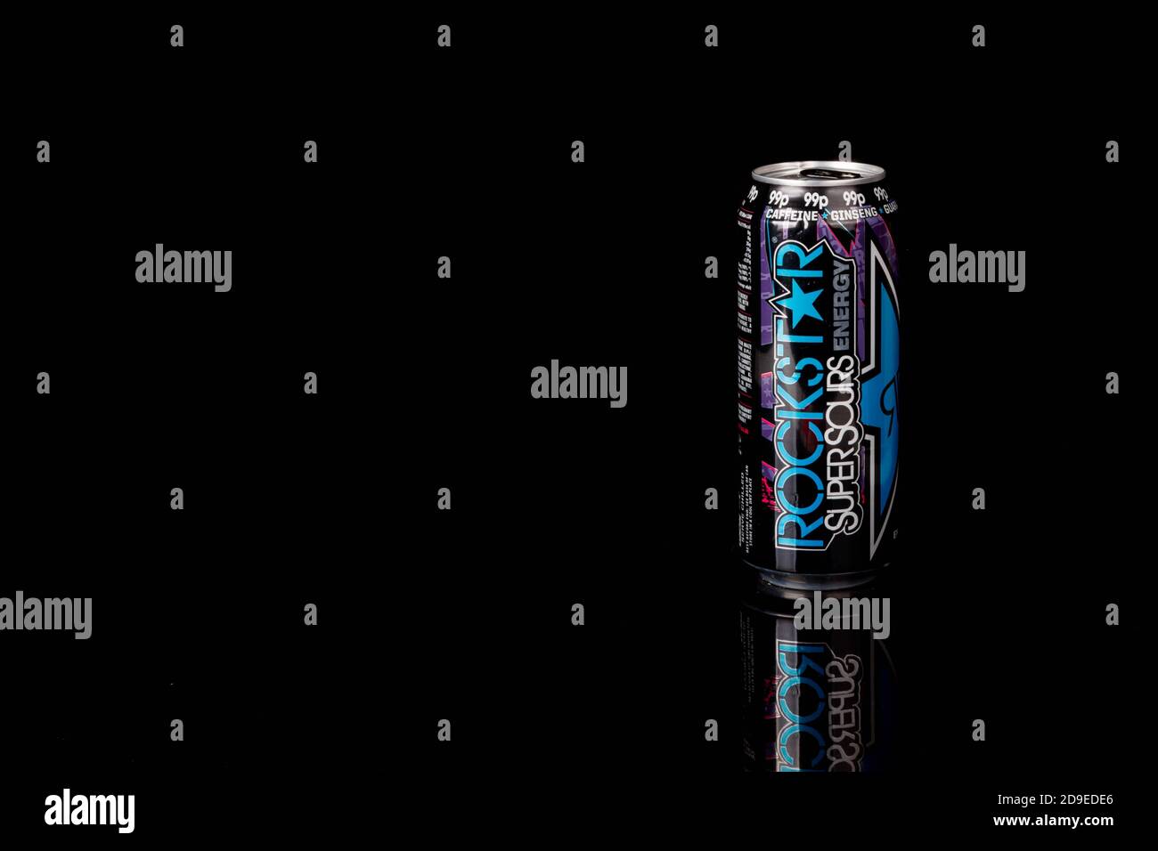London, United Kingdom, 14th October 2020:- A can of Rockstar Blue ...