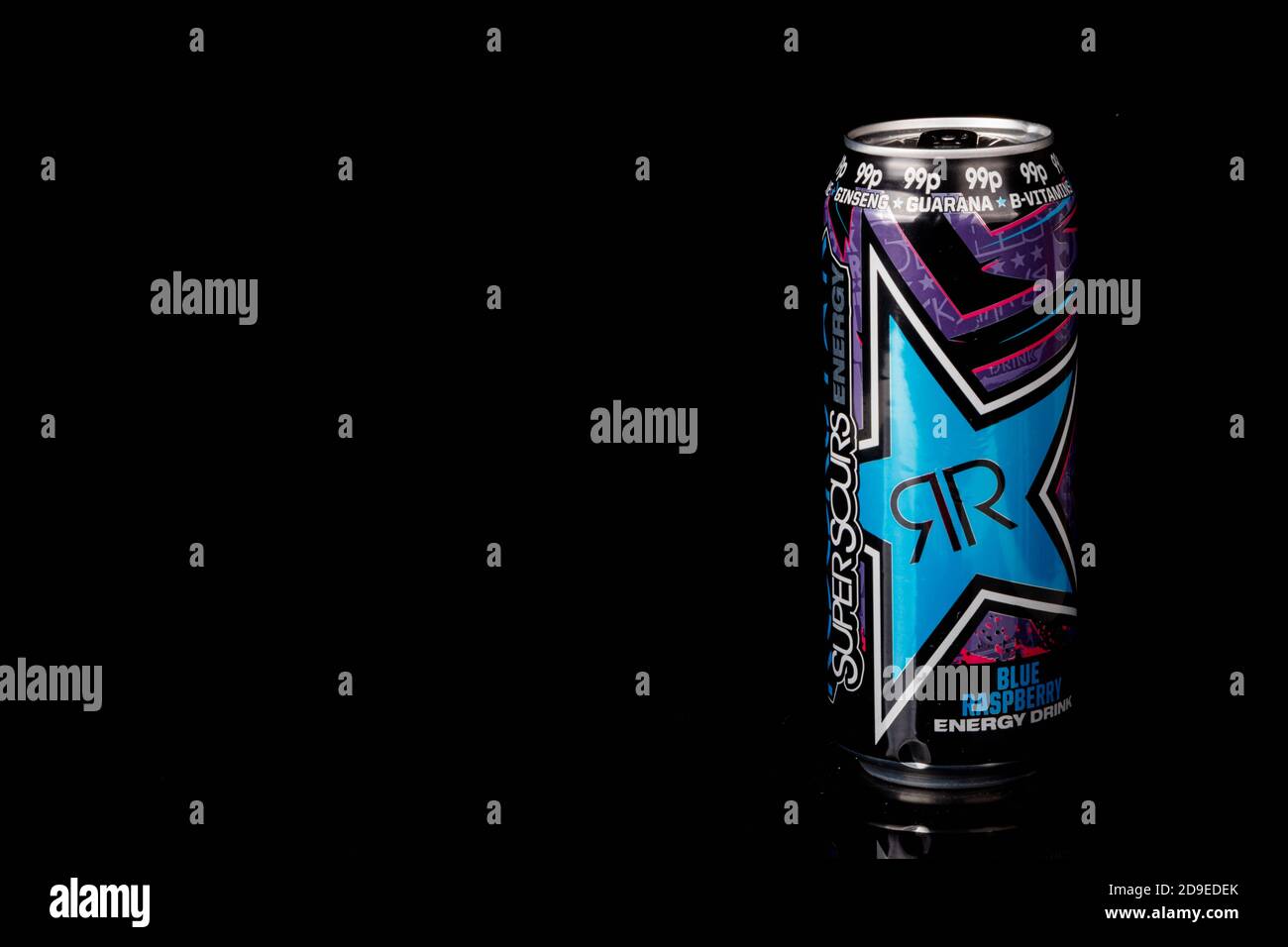 London, United Kingdom, 14th October 2020:- A can of Rockstar Blue ...