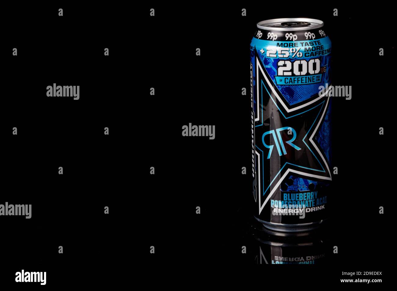 London, United Kingdom, 14th October 2020:- A can of Rockstar Blueberry ...