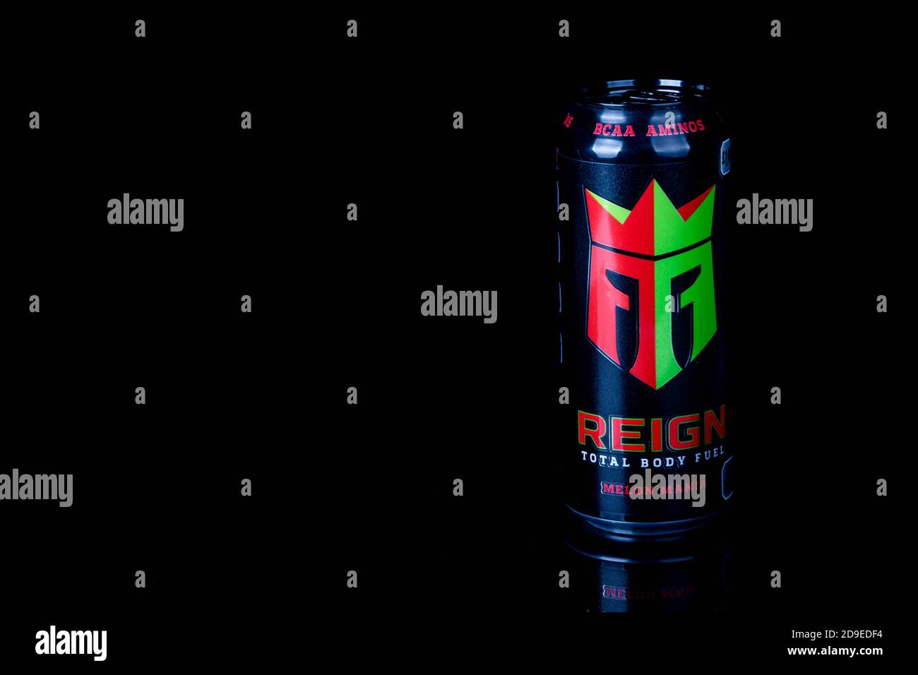 London, United Kingdom, 14th October 2020:- A can of Reign Melon Mania ...