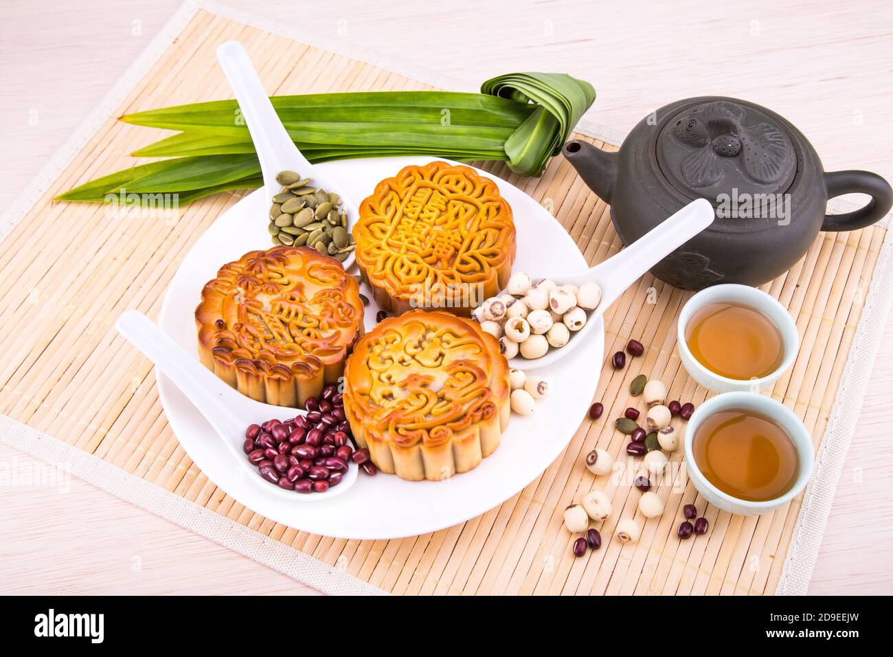 Mooncake for Chinese mid-autumn festival celebration, wih ingredients ...