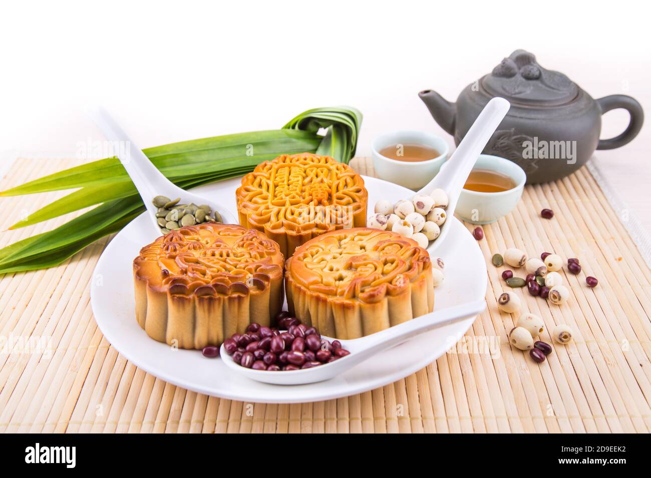 Mooncake for Chinese mid-autumn festival celebration, wih ingredients ...