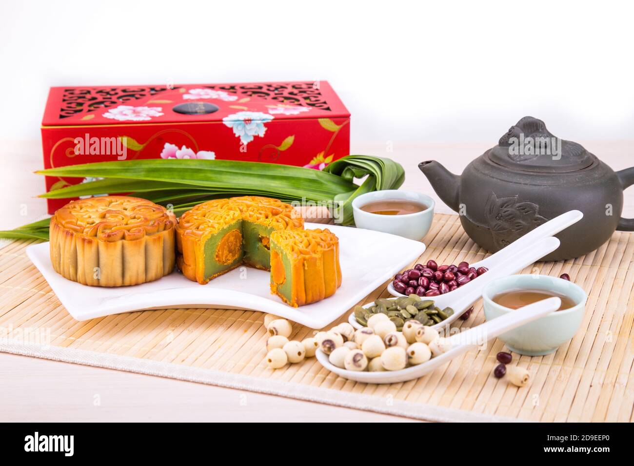 Mooncake for Chinese mid-autumn festival celebration, wih ingredients ...
