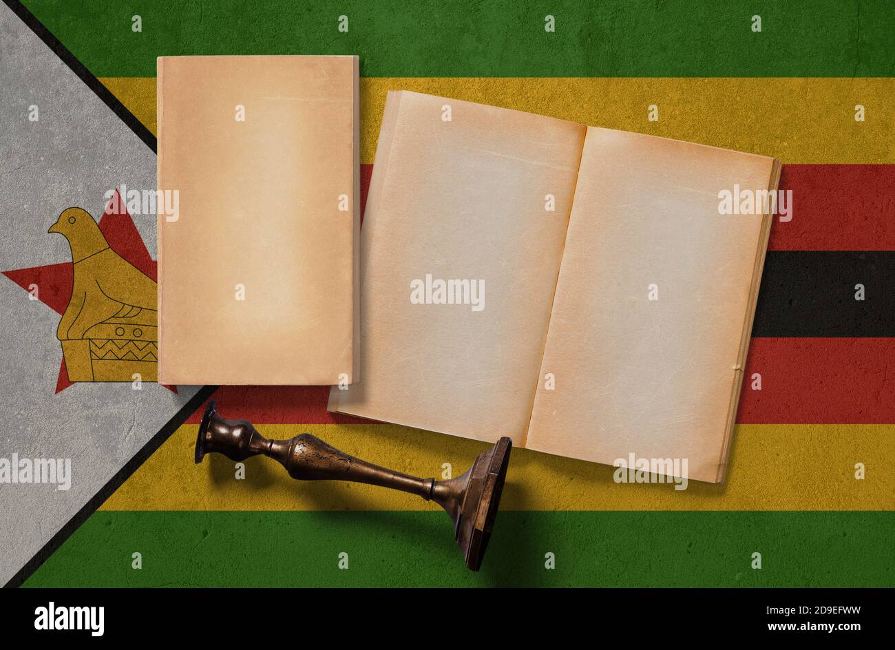 Zimbabwe vintage historical concept. Retro craft papers and old wooden ...