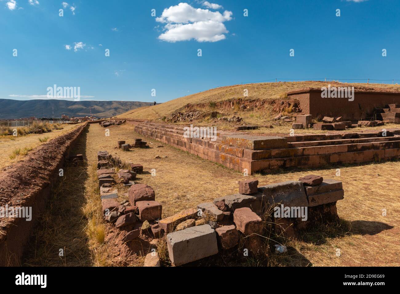 Pyramid in the archiological site of Pumapunku, Tiwanaku or Towanacu ...