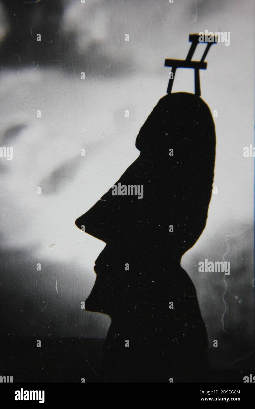 Fine 1970s vintage black and white photography of the Easter Island man ...