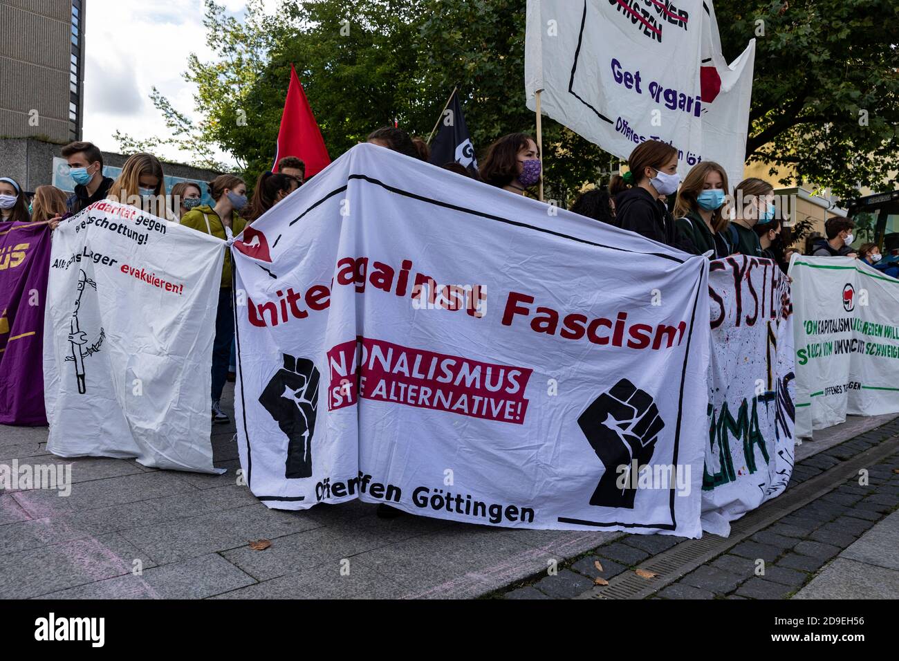 Gottingen, Germany. Autumn 2020. Young people holding anti fascism ...