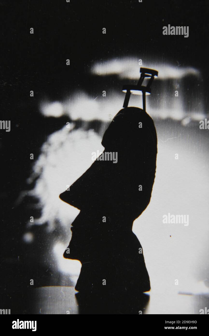 Fine 1970s vintage black and white photography of the Easter Island man ...