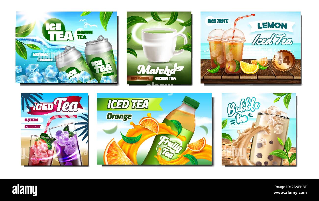 Ice Tea Creative Promotional Posters Set Vector Stock Vector Image ...