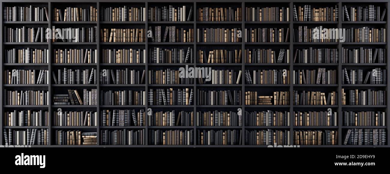 Bookshelves in the library with old books 3d render 3d illustration ...