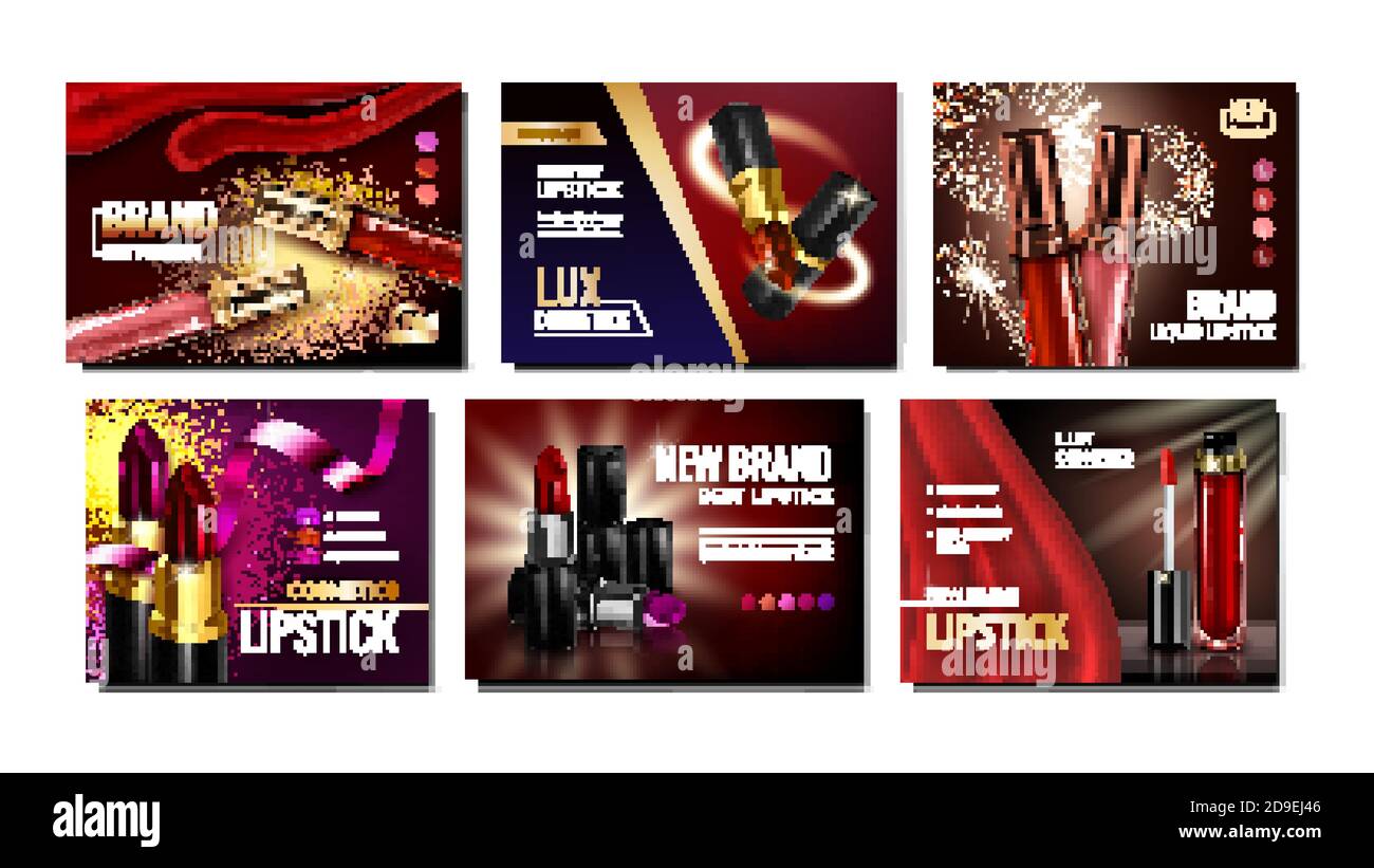 Lipstick Creative Advertising Posters Set Vector Stock Vector Image ...