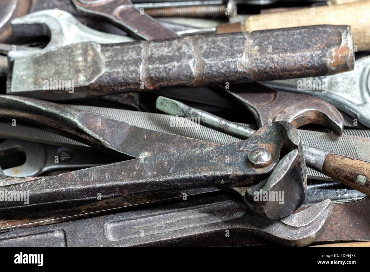 A box with a set of old rusty locksmith tools Stock Photo - Alamy