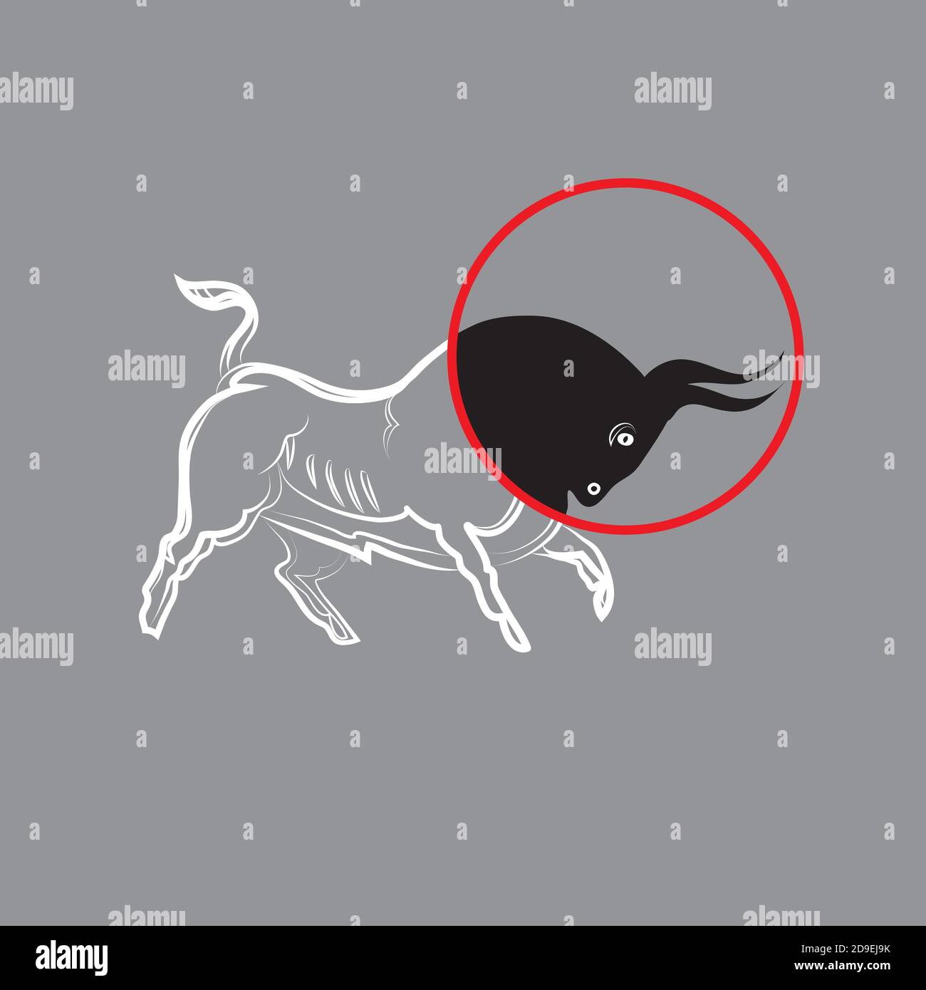 White bull with black head. Graphic silhouette on gray background ...